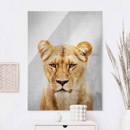 Bilderwelten Glasbild Tiere Motiv schwarz weiss Glas Wandbild - L&ouml;win Lisa - L&ouml;we Kinderzimmer Baby M&auml;dchen Jungen