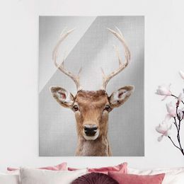 Bilderwelten Glasbild Tiere Motiv schwarz weiss Glas Wandbild - Hirsch Heinrich - Hirsch Kinderzimmer Baby M&auml;dchen Jungen