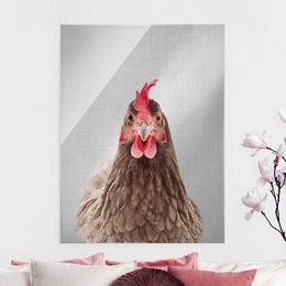 Bilderwelten Glasbild Tiere Motiv schwarz weiss Glas Wandbild - Henne Henriette - V&ouml;gel Kinderzimmer Baby M&auml;dchen Jungen