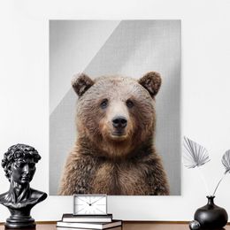Bilderwelten Glasbild Tiere Motiv schwarz weiss Glas Wandbild - Grizzlyb&auml;r Gustel - B&auml;r Kinderzimmer Baby M&auml;dchen Jungen