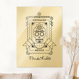 Bilderwelten Glasbild Illustration schwarz weiss Glas Wandbild - Frida Kahlo Coyocan Mexico - Deko Wohnzimmer Schlafzimmer