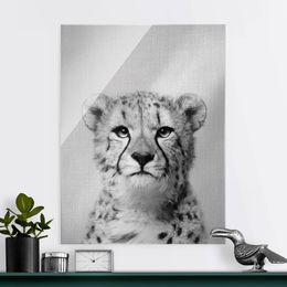 Bilderwelten Glasbild Tiere Motiv schwarz weiss Glas Wandbild - Gepard Gerald Schwarz Wei&szlig; - Deko Kinderzimmer Baby M&auml;dchen Jungen
