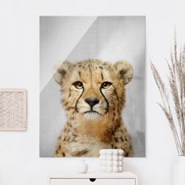 Bilderwelten Glasbild Tiere Motiv schwarz weiss Glas Wandbild - Gepard Gerald - Deko Kinderzimmer Baby M&auml;dchen Jungen