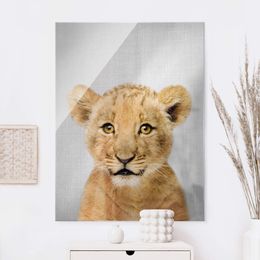Bilderwelten Glasbild Tiere Motiv schwarz weiss Glas Wandbild - Baby L&ouml;we Luca - L&ouml;we Kinderzimmer Baby M&auml;dchen Jungen