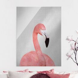 Bilderwelten Glasbild Tiere Motiv schwarz weiss Glas Wandbild - Flamingo Fabian - V&ouml;gel Kinderzimmer Baby M&auml;dchen Jungen