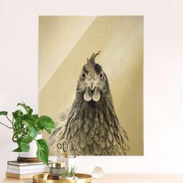Bilderwelten Glasbild Tiere Motiv schwarz weiss Glas Wandbild - Henne Henriette Schwarz Wei&szlig; - V&ouml;gel Kinderzimmer Baby M&auml;dchen Jungen
