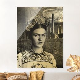 Bilderwelten Glasbild Portrait Motiv schwarz weiss Glas Wandbild - Frida Kahlo Foto Portrait vor Kakteen - Deko Wohnzimmer Schlafzimmer