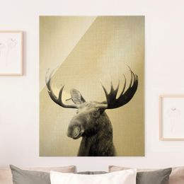 Bilderwelten Glasbild Tiere Motiv schwarz weiss Glas Wandbild - Elch Erhardt Schwarz Wei&szlig; - Deko Kinderzimmer Baby M&auml;dchen Jungen