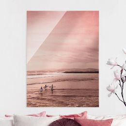 Bilderwelten Glasbild Strand Motiv rosa Glas Wandbild - Feierabend - Meerblick Wohnzimmer Schlafzimmer
