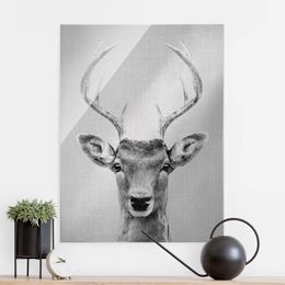Bilderwelten Glasbild Tiere Motiv schwarz weiss Glas Wandbild - Hirsch Heinrich Schwarz Wei&szlig; - Hirsch Kinderzimmer Baby M&auml;dchen Jungen