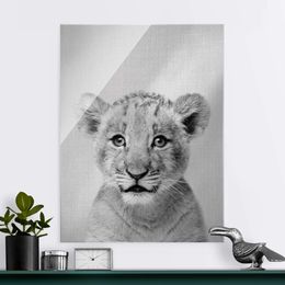 Bilderwelten Glasbild Tiere Motiv schwarz weiss Glas Wandbild - Baby L&ouml;we Luca Schwarz Wei&szlig; - L&ouml;we Kinderzimmer Baby M&auml;dchen Jungen