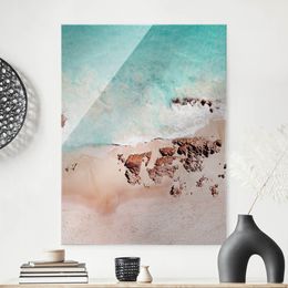Bilderwelten Glasbild Strand Motiv t&uuml;rkis Glas Wandbild - Golden Rose Beach - Landschaft Wohnzimmer Schlafzimmer