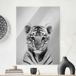 Bilderwelten Glasbild Tiere Motiv schwarz weiss Glas Wandbild - Baby Tiger Thor Schwarz Wei&szlig; - Tiger Kinderzimmer Baby M&auml;dchen Jungen