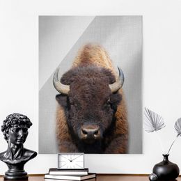 Bilderwelten Glasbild Tiere Motiv schwarz weiss Glas Wandbild - B&uuml;ffel Bertram - Deko Kinderzimmer Baby M&auml;dchen Jungen
