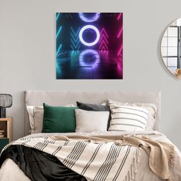 Bilderwelten Leinwandbild Neon Art Kunstdruck blau - Bunte Neonlichter - Wandbild XXL Jugendzimmer