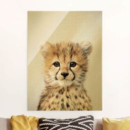 Bilderwelten Glasbild Tiere Motiv schwarz weiss Glas Wandbild - Baby Gepard Gino - Deko Kinderzimmer Baby M&auml;dchen Jungen