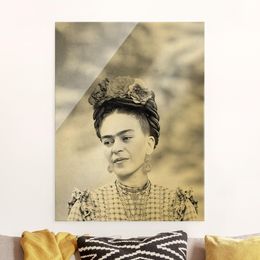 Bilderwelten Glasbild Portrait Motiv schwarz weiss Glas Wandbild - Frida Kahlo Portrait - Deko Wohnzimmer Schlafzimmer