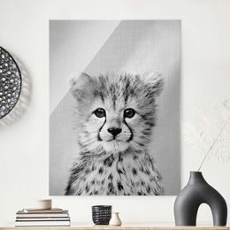 Bilderwelten Glasbild Tiere Motiv schwarz weiss Glas Wandbild - Baby Gepard Gino Schwarz Wei&szlig; - Deko Kinderzimmer Baby M&auml;dchen Jungen