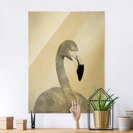 Bilderwelten Glasbild Tiere Motiv schwarz weiss Glas Wandbild - Flamingo Fabian Schwarz Wei&szlig; - V&ouml;gel Kinderzimmer Baby M&auml;dchen Jungen