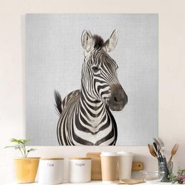 Bilderwelten Leinwandbild Tiere Motiv Kunstdruck schwarz weiss - Zebra Zilla - Zebra XXL Kinderzimmer Baby M&auml;dchen Jungen