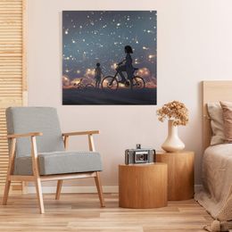 Bilderwelten Leinwandbild Portrait Illustration Kunstdruck orange - Anime Zeichnung Lichter auf dem Fahrrad - Fahrrad XXL Jugendzimmer