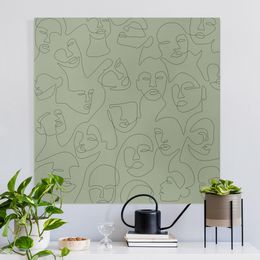 Bilderwelten Leinwandbild Portrait modern Kunstdruck gr&uuml;n - Line Art - Beauty Portraits in Gr&uuml;n - Wandbild XXL Wohnzimmer Schlafzimmer