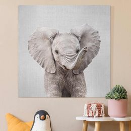 Bilderwelten Leinwandbild Tiere Motiv Kunstdruck schwarz weiss - Baby Elefant Elsa - Elefant XXL Kinderzimmer Baby M&auml;dchen Jungen