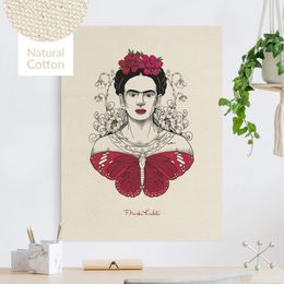 Bilderwelten Leinwandbild Frida Kahlo Portrait mit Bl&uuml;ten und Schmetterling