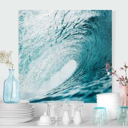 Bilderwelten Leinwandbild Strand Motiv Kunstdruck blau - Im Tunnel der Welle - Landschaft XXL Wohnzimmer Schlafzimmer