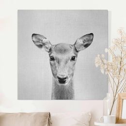 Bilderwelten Leinwandbild Tiere Motiv Kunstdruck schwarz weiss - Reh Rita Schwarz Wei&szlig; - Hirsch XXL Kinderzimmer Baby M&auml;dchen Jungen