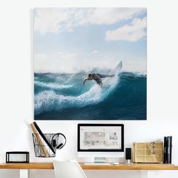Bilderwelten Leinwandbild Strand Motiv Kunstdruck blau - Schnapp dir die Welle - Landschaft XXL Wohnzimmer Schlafzimmer