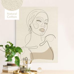 Bilderwelten Leinwandbild Line Art Portraits - Beige Lipstick