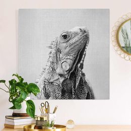 Bilderwelten Leinwandbild Tiere Motiv Kunstdruck schwarz weiss - Leguan Louis Schwarz Wei&szlig; - Wandbild XXL Kinderzimmer Baby M&auml;dchen Jungen