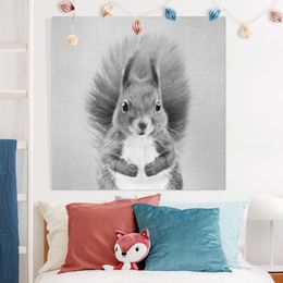 Bilderwelten Leinwandbild Tiere Motiv Kunstdruck schwarz weiss - Eichh&ouml;rnchen Elisabeth Schwarz Wei&szlig; - Wandbild XXL Kinderzimmer Baby M&auml;dchen Jungen