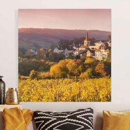 Bilderwelten Leinwandbild Natur Motiv Kunstdruck gelb - Weinberge in Frankreich - Sonnenuntergang XXL Wohnzimmer Schlafzimmer