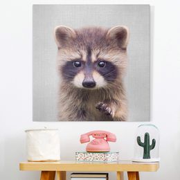 Bilderwelten Leinwandbild Tiere Motiv Kunstdruck schwarz weiss - Baby Waschb&auml;r Wicky - Wandbild XXL Kinderzimmer Baby M&auml;dchen Jungen
