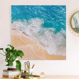 Bilderwelten Leinwandbild Strand Motiv Kunstdruck t&uuml;rkis - Sonniger Wellenbruch - Landschaft XXL Wohnzimmer Schlafzimmer