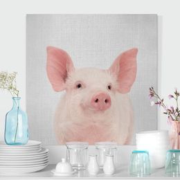Bilderwelten Leinwandbild Tiere Motiv Kunstdruck schwarz weiss - Schwein Schorsch - Wandbild XXL Kinderzimmer Baby M&auml;dchen Jungen