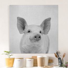 Bilderwelten Leinwandbild Tiere Motiv Kunstdruck schwarz weiss - Schwein Schorsch Schwarz Wei&szlig; - Wandbild XXL Kinderzimmer Baby M&auml;dchen Jungen