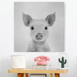 Bilderwelten Leinwandbild Tiere Motiv Kunstdruck schwarz weiss - Baby Ferkel Fips Schwarz Wei&szlig; - Wandbild XXL Kinderzimmer Baby M&auml;dchen Jungen