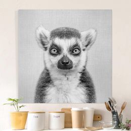 Bilderwelten Leinwandbild Tiere Motiv Kunstdruck schwarz weiss - Lemur Ludwig Schwarz Wei&szlig; - Affe XXL Kinderzimmer Baby M&auml;dchen Jungen