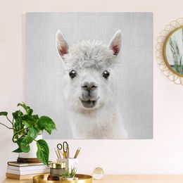 Bilderwelten Leinwandbild Tiere Motiv Kunstdruck schwarz weiss - Lama Lars - Wandbild XXL Kinderzimmer Baby M&auml;dchen Jungen
