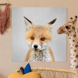 Bilderwelten Leinwandbild Tiere Motiv Kunstdruck schwarz weiss - Baby Fuchs Fritz - Wandbild XXL Kinderzimmer Baby M&auml;dchen Jungen