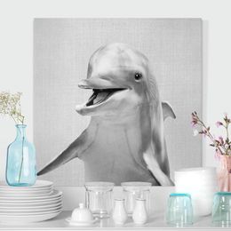 Bilderwelten Leinwandbild Tiere Motiv Kunstdruck schwarz weiss - Delfin Diddi Schwarz Wei&szlig; - Fische XXL Kinderzimmer Baby M&auml;dchen Jungen
