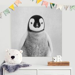 Bilderwelten Leinwandbild Tiere Motiv Kunstdruck schwarz weiss - Baby Pinguin Pepe Schwarz Wei&szlig; - Wandbild XXL Kinderzimmer Baby M&auml;dchen Jungen