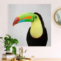 Bilderwelten Leinwandbild Tiere Motiv Kunstdruck schwarz weiss - Tukan Torben - V&ouml;gel XXL Kinderzimmer Baby M&auml;dchen Jungen