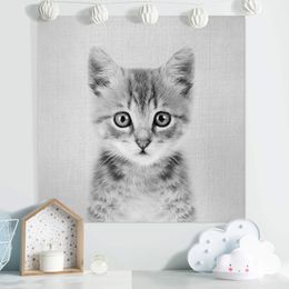 Bilderwelten Leinwandbild Tiere Motiv Kunstdruck schwarz weiss - Baby Katze Killi Schwarz Wei&szlig; - Katze XXL Kinderzimmer Baby M&auml;dchen Jungen