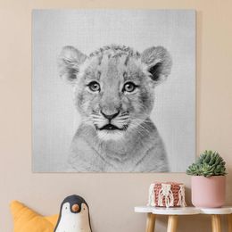 Bilderwelten Leinwandbild Tiere Motiv Kunstdruck schwarz weiss - Baby L&ouml;we Luca Schwarz Wei&szlig; - L&ouml;we XXL Kinderzimmer Baby M&auml;dchen Jungen