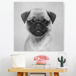 Bilderwelten Leinwandbild Tiere Motiv Kunstdruck schwarz weiss - Baby Mops Moritz Schwarz Wei&szlig; - Hund XXL Kinderzimmer Baby M&auml;dchen Jungen
