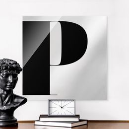Bilderwelten Glasbild Buchstaben & Zahlen modern schwarz weiss Glas Wandbild - Antiqua Letter P - Deko Jugendzimmer